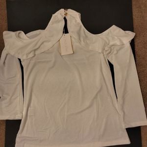 Emily Stacy | Tops | Emily Stacy Open Shoulder White Top W M | Poshmark